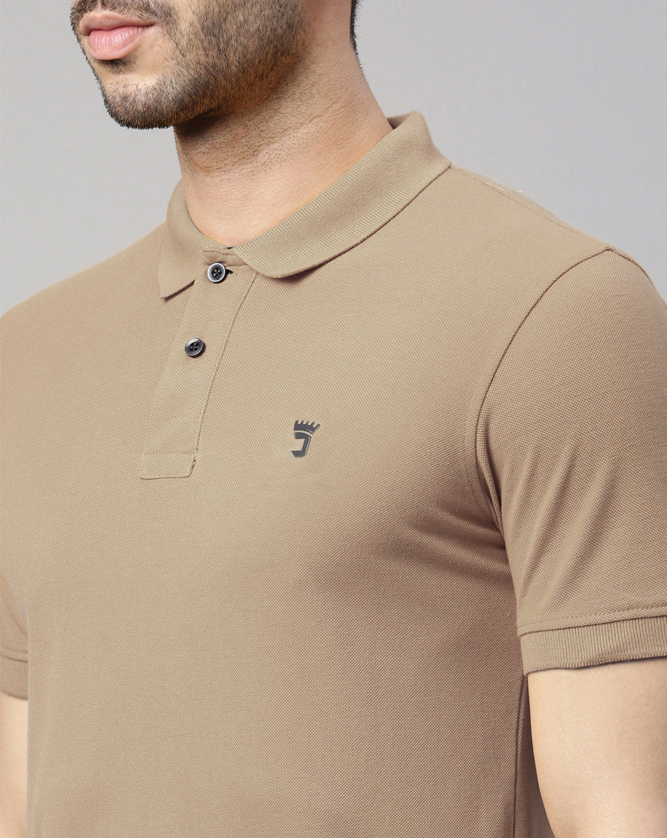 Beige Solid Polo T-Shirt – JOVEN
